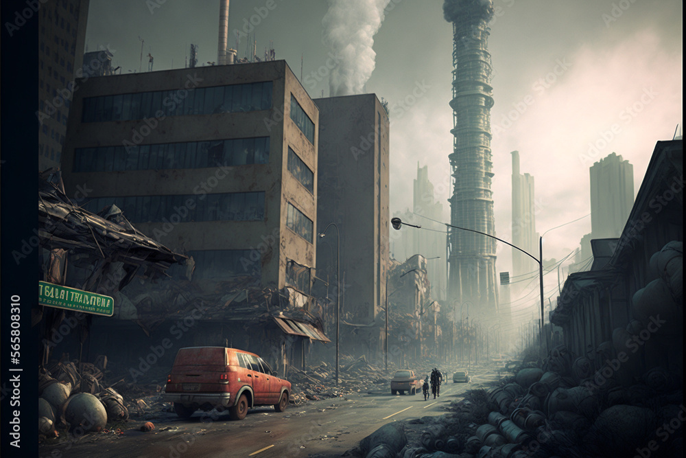 Polluted City with Toxic smoke and covered sky. Environmental disaster ...