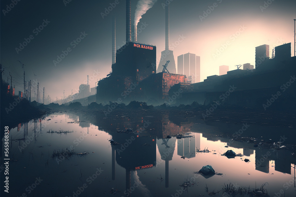 Polluted City with Toxic smoke and covered sky. Environmental disaster ...