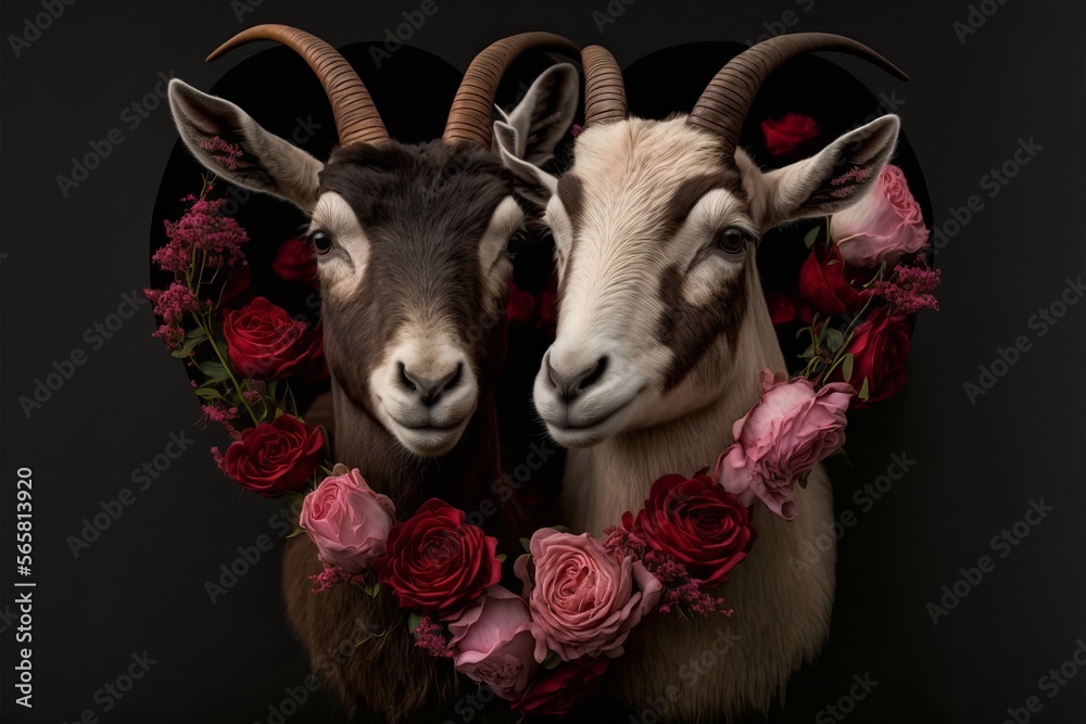 Rose Petal Animal Romance: A Valentine's Day Alpine Goat Couple Cuddle ...