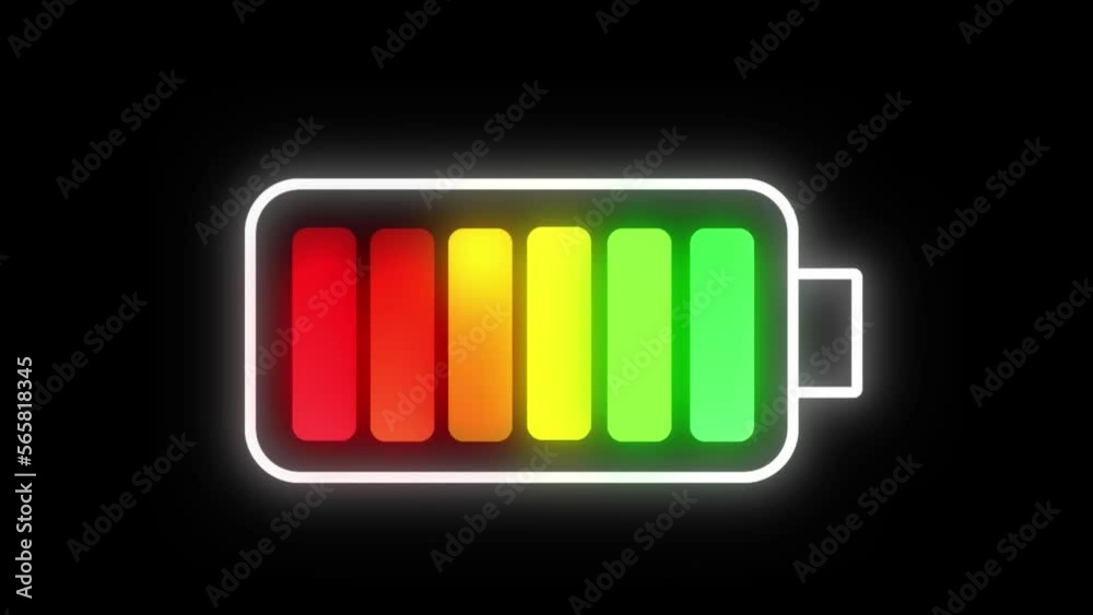 Animation Of Battery Charge Level Indicator On Black Screen Background ...