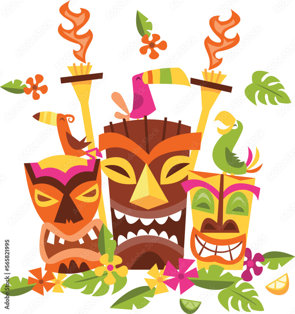 Cartoon Tiki Statues Stock Vector | Adobe Stock