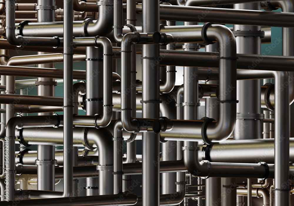 Industrial background. Gray pipes. Tangled industrial pipeline ...