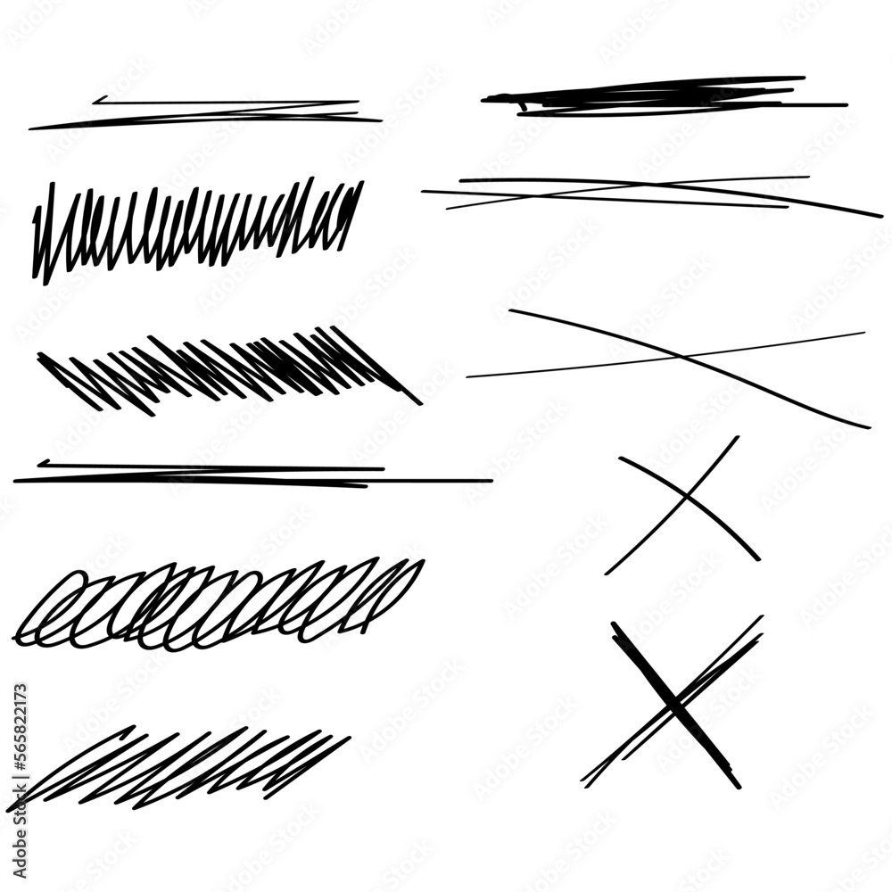 Set of hand drawn paint object. Abstract doodle lines, pencil drawing ...