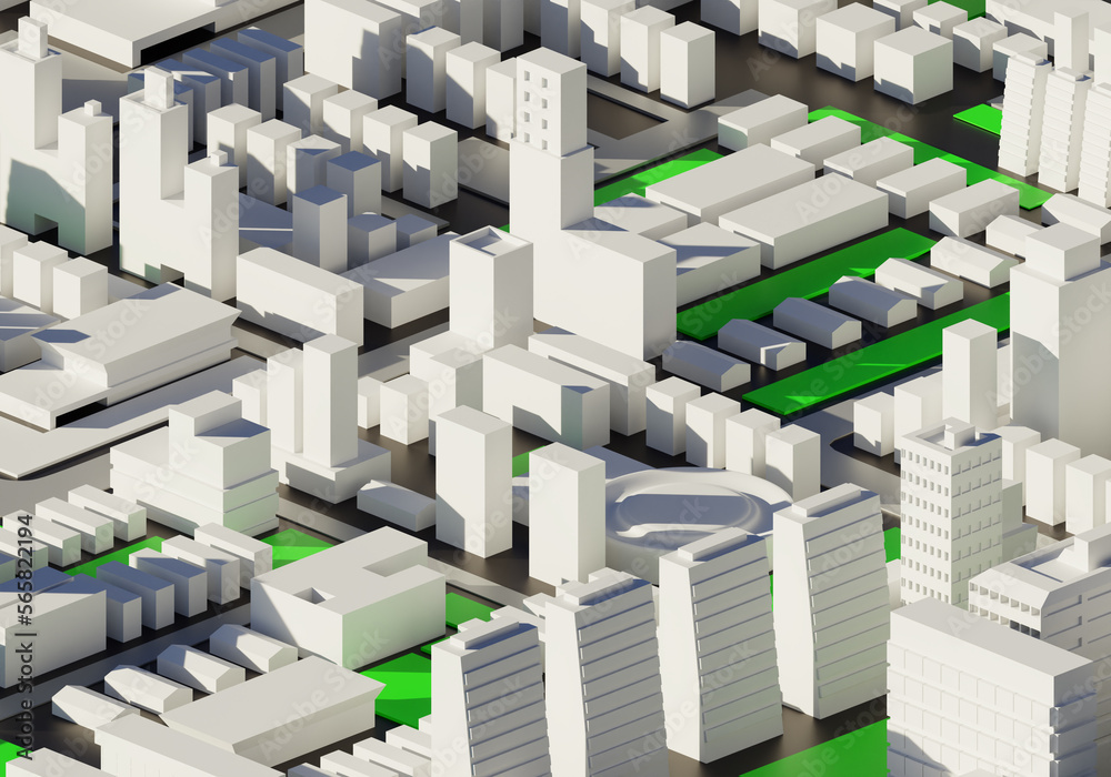 Urban landscape. Top view city model. Map with streets and parks ...