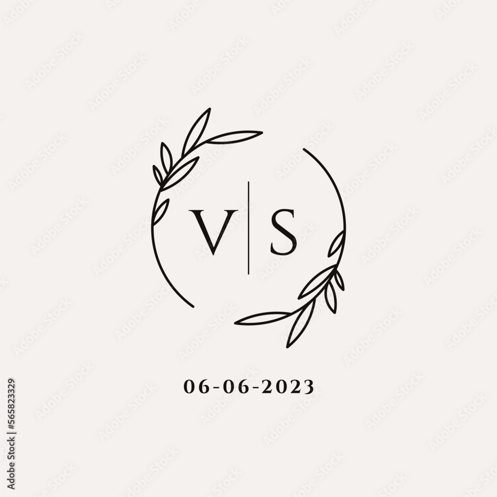 Letter VS wedding monogram logo design with simple natural circle leaf ...