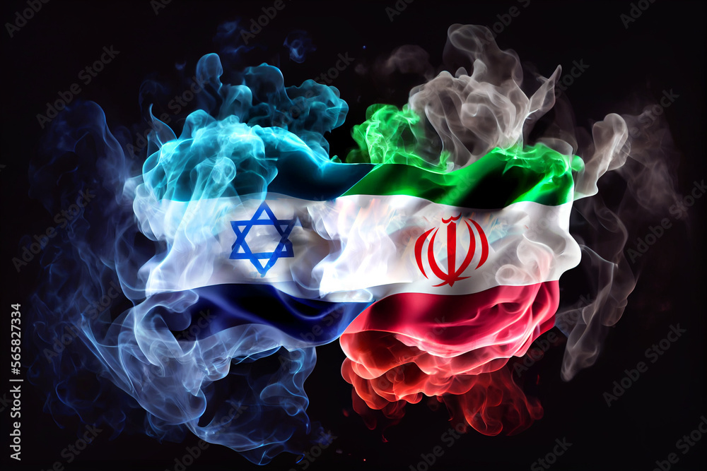 The confrontation between Israel and Iran. Israel and Iran flags in ...