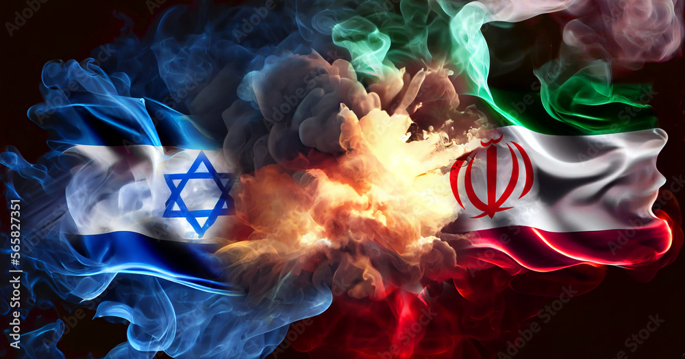 The confrontation between Israel and Iran. Israel and Iran flags in ...