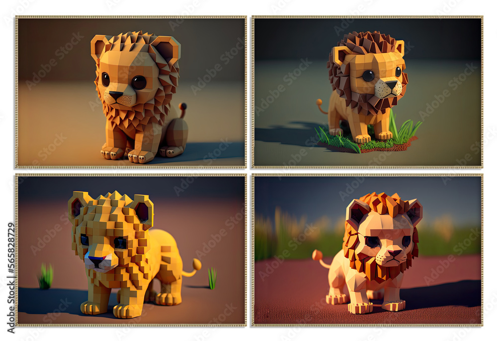 Super adorable lion collection, voxel art or pixel art style, perfect ...