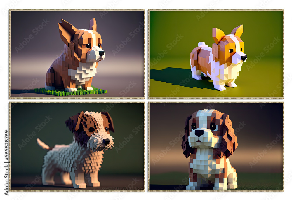 Super adorable dog collection, voxel art or pixel art style, perfect ...