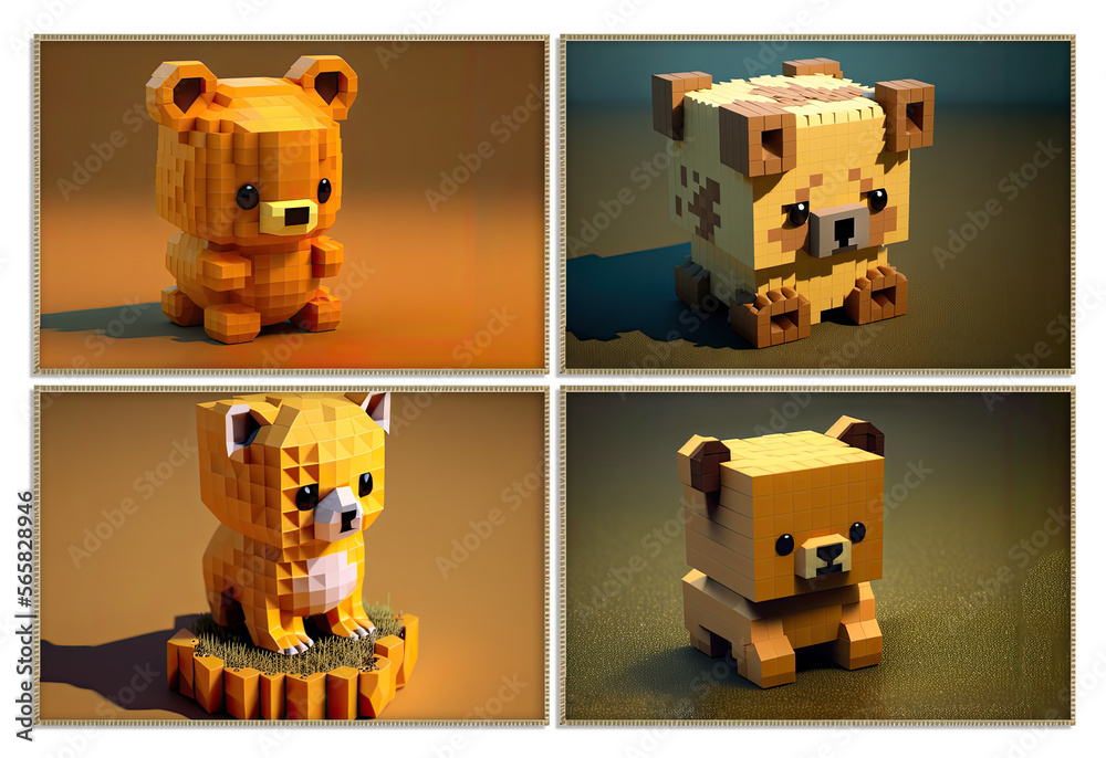 Super adorable hyena collection, voxel art or pixel art style, perfect ...