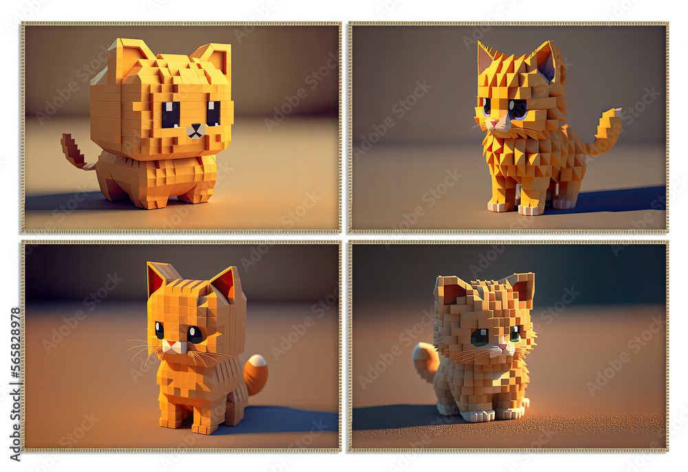 Super adorable cat collection, voxel art or pixel art style, perfect ...