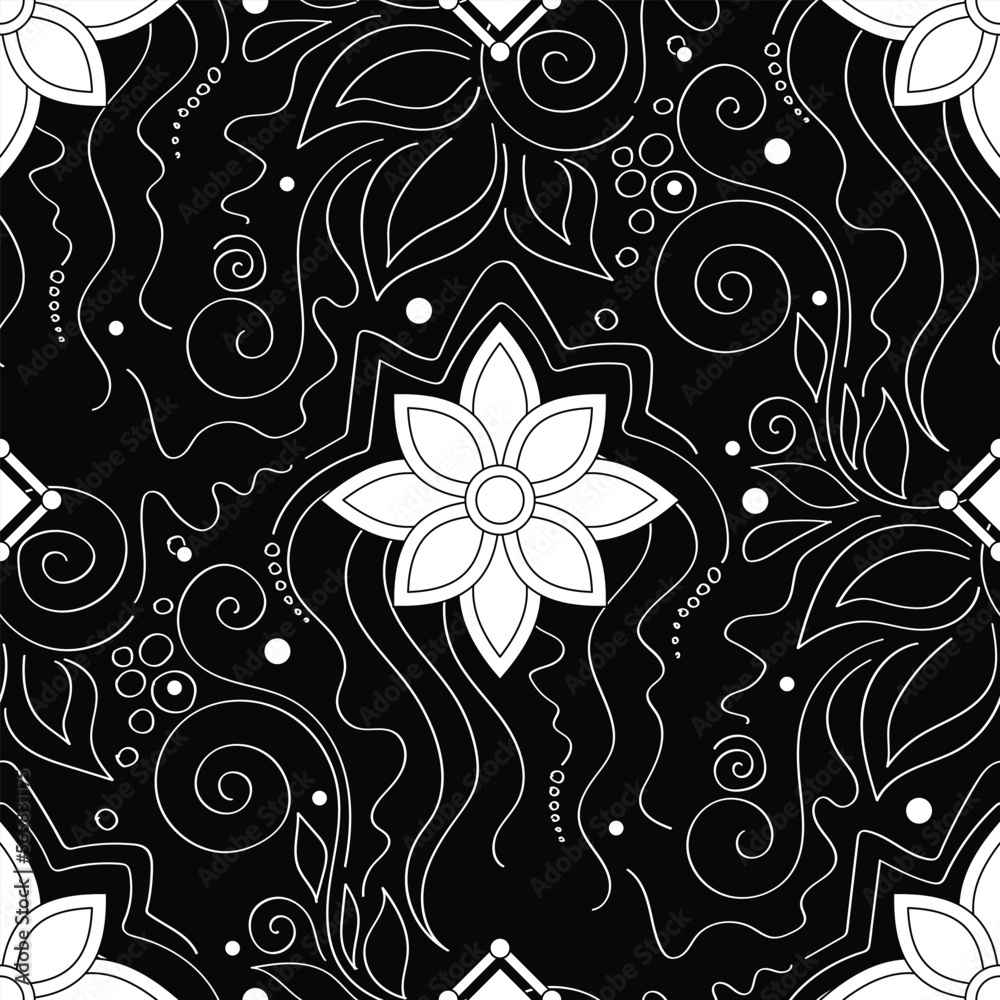 Seamless Aesthetic Pattern with Mystical Cosmic Flowers. Fantasy Black ...