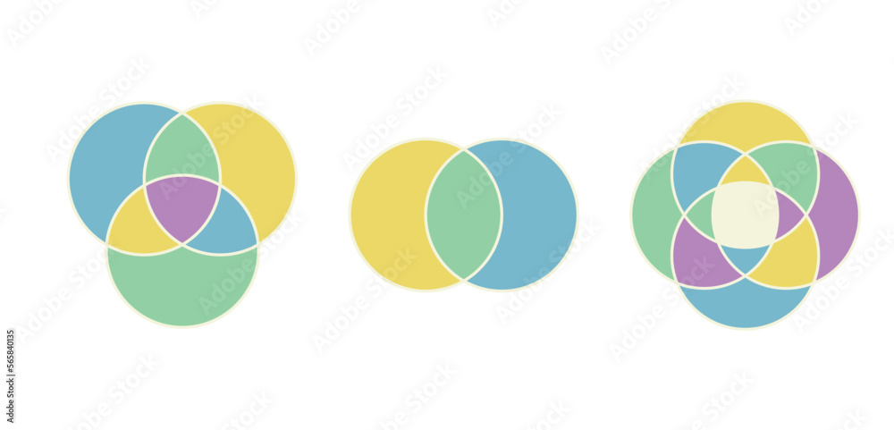 Venn diagram. 2, 3, 4 intersecting circles. Infographic chart template ...