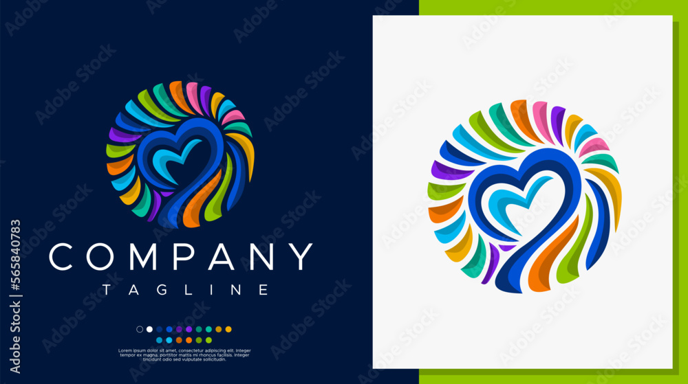 Circle heart logo design template. Colorful heart logo design. Stock ...