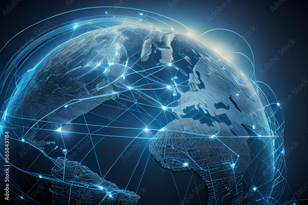 Digitale Welt. Digitales Netzwerk um die Erde - Generative Ai Stock ...