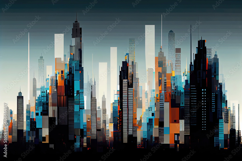 Abstract modern city skyline with skyscrapers as background (Generative ...