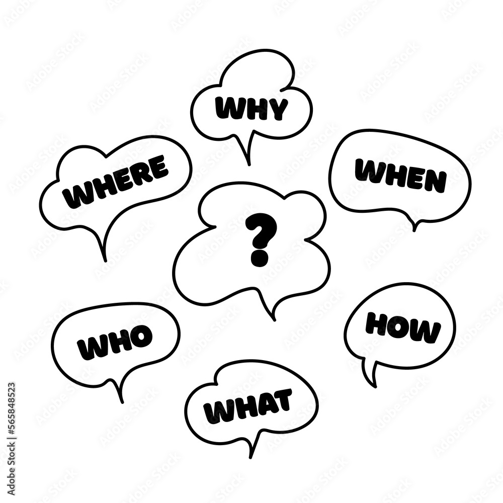 Who What Where When Why How- and question mark symbol. Investigate and ...