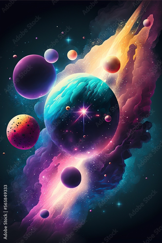 cartoon illustration, of planets in outer space, generative AI Stock ...