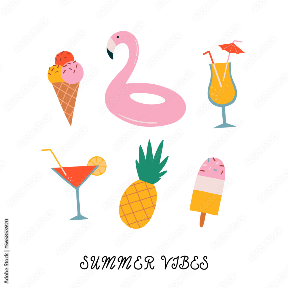 Vector summer time illustration card with pineapple, ice cream ...