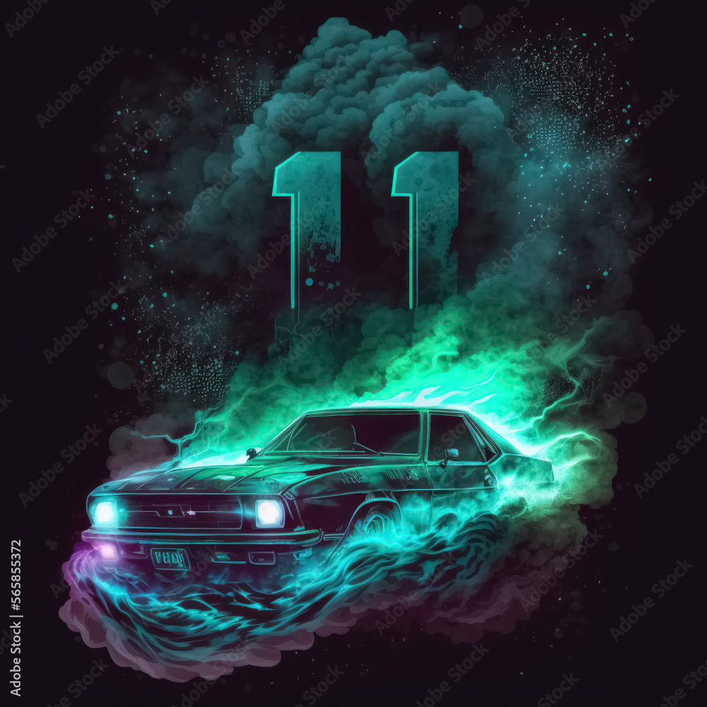 boys eleventh 11th birthday glowing number 11 behind muscle car ...