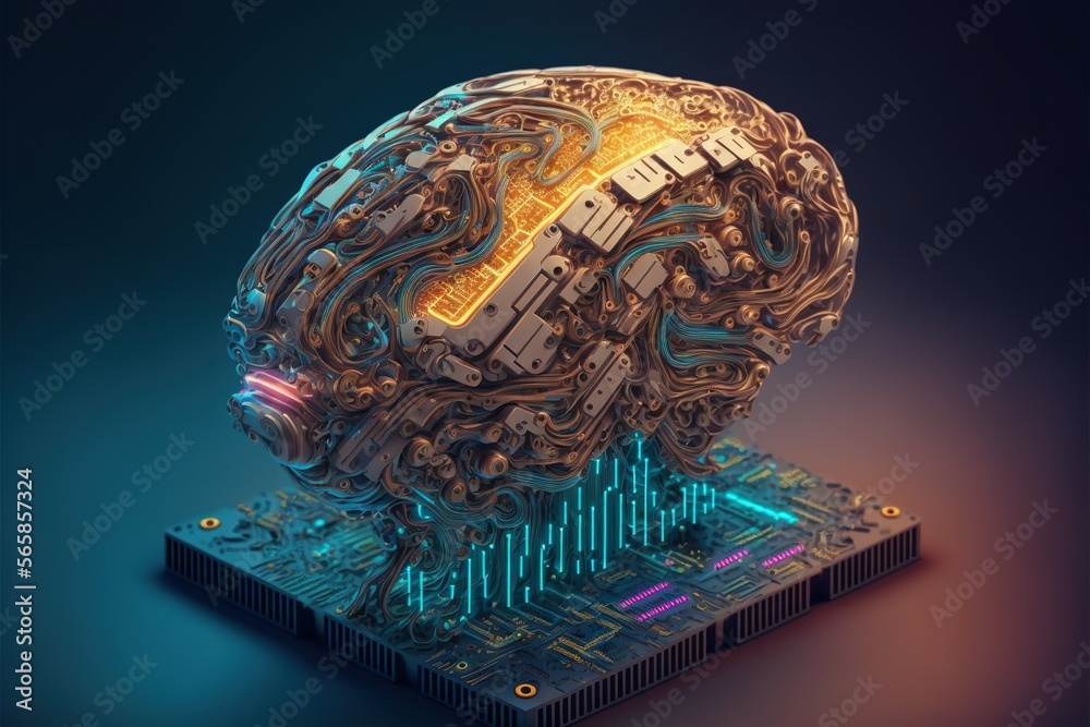 Artificial Intelligence: human brain connected to the micro-chip and ...