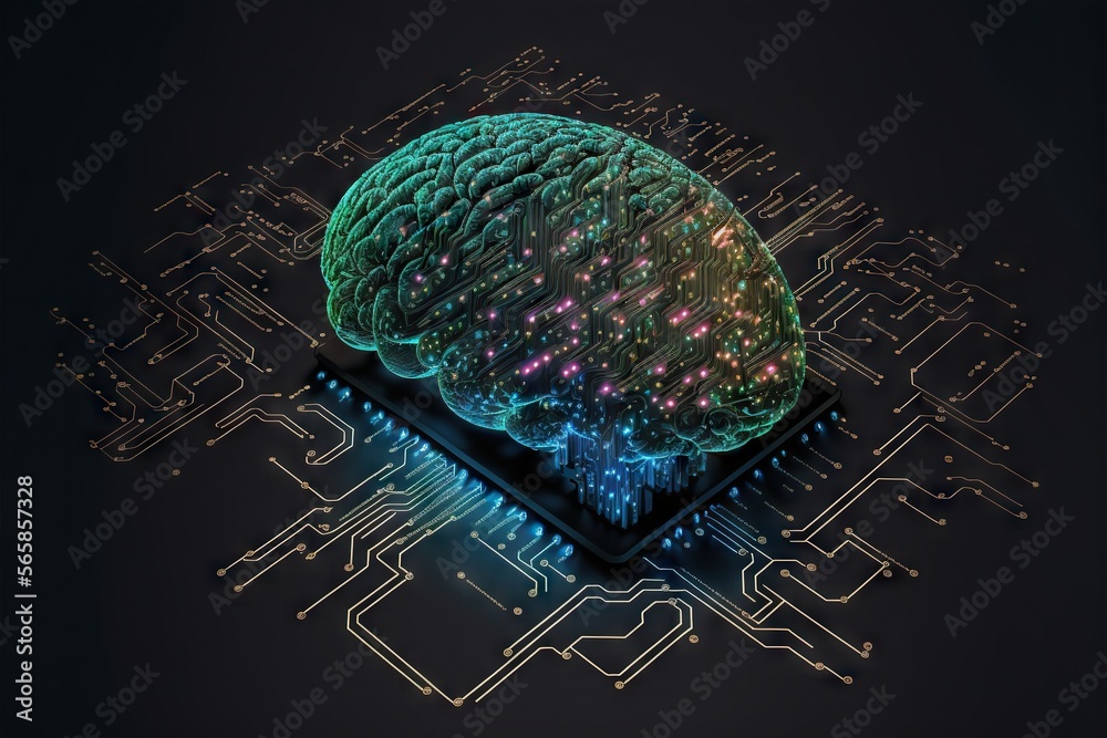 Artificial Intelligence: human brain connected to the micro-chip and ...