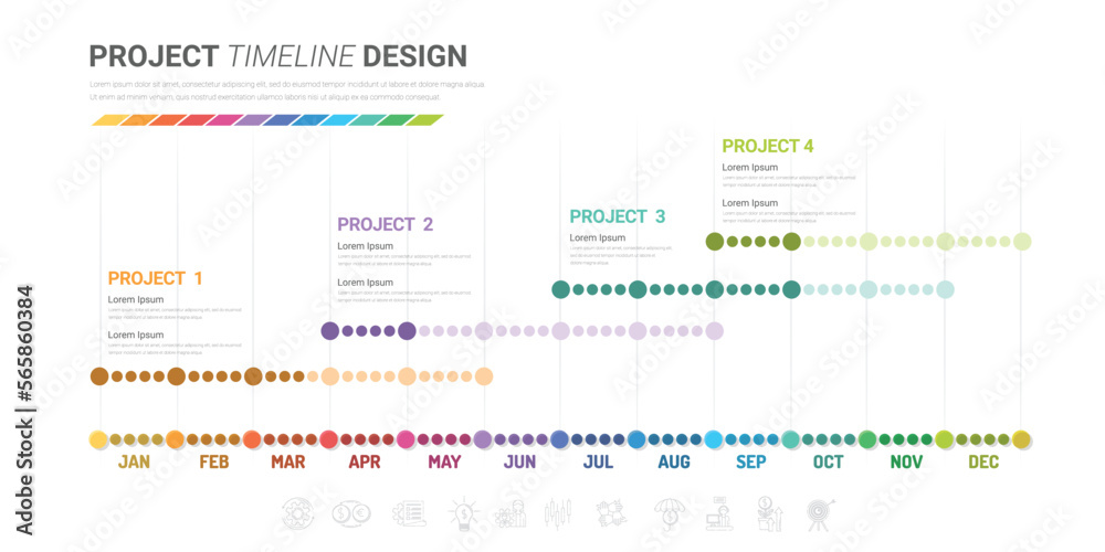 Project timeline graph for 12 months, 1 year, All month planner design ...
