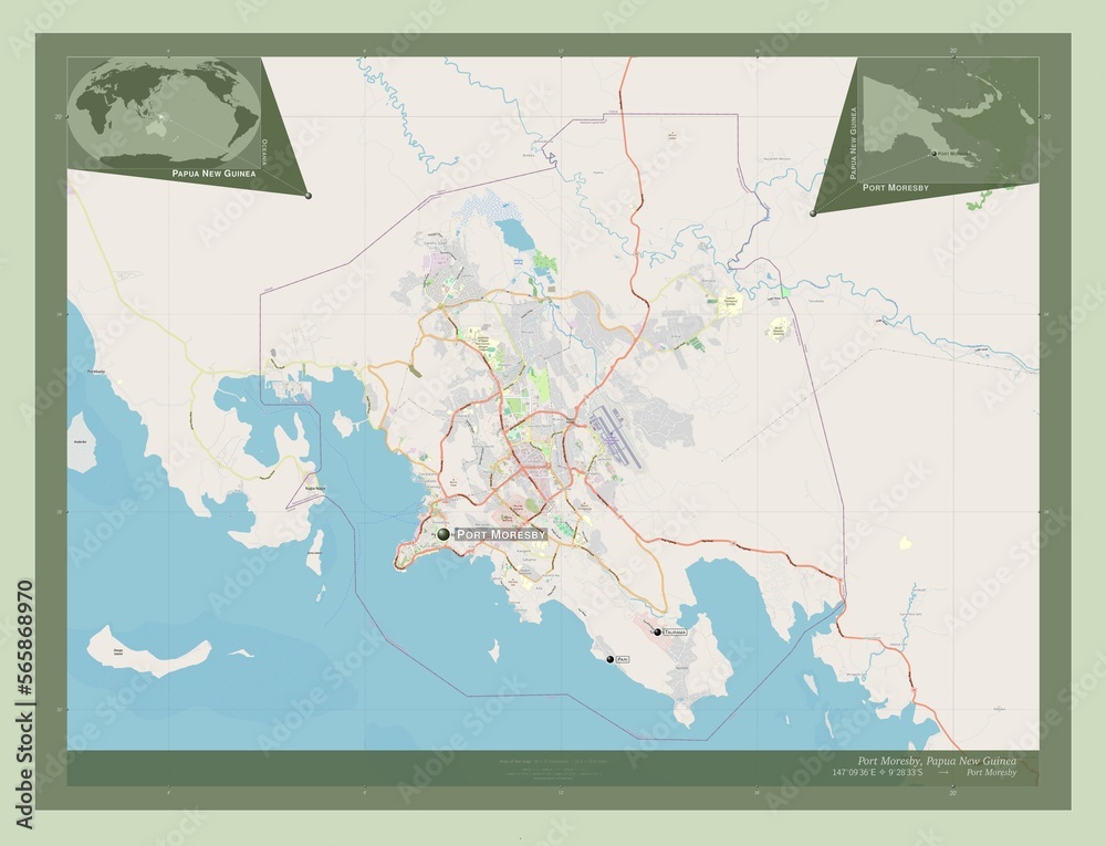 Port Moresby, Papua New Guinea. OSM. Labelled points of cities Stock ...
