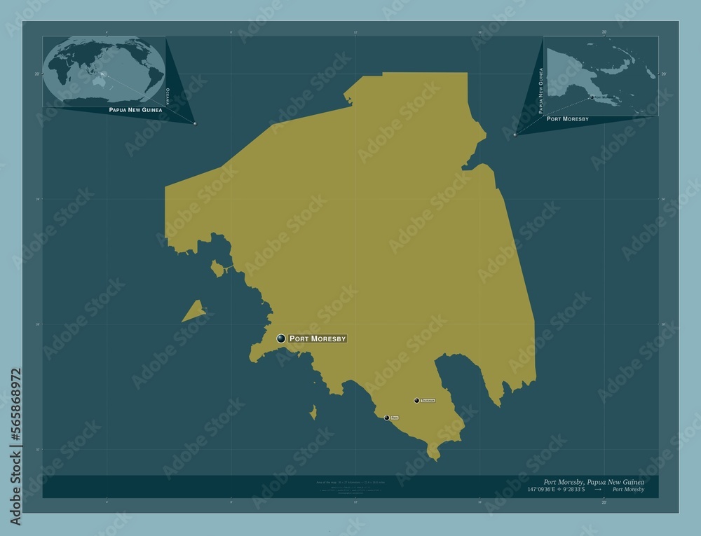 Port Moresby, Papua New Guinea. Solid. Labelled points of cities Stock ...