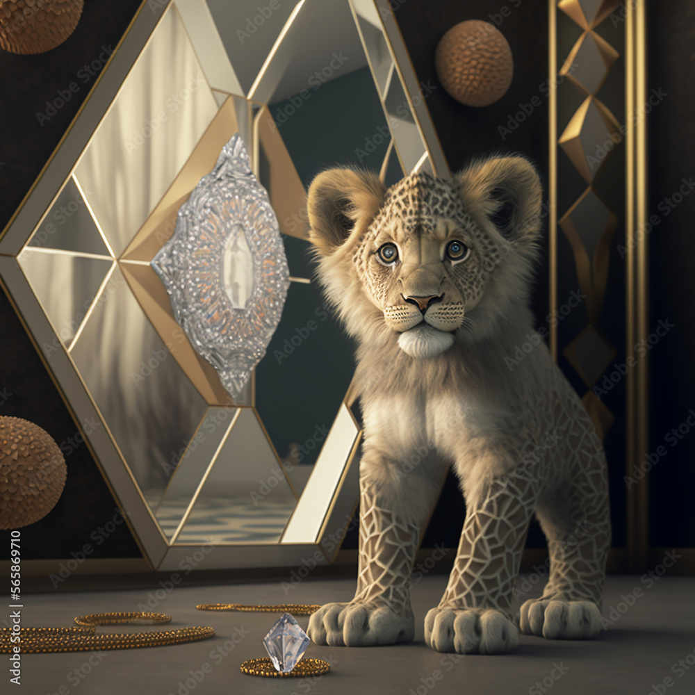 "Reflections of a Cub: A Baby Lion and a Mirror of Geometrical Beauty ...