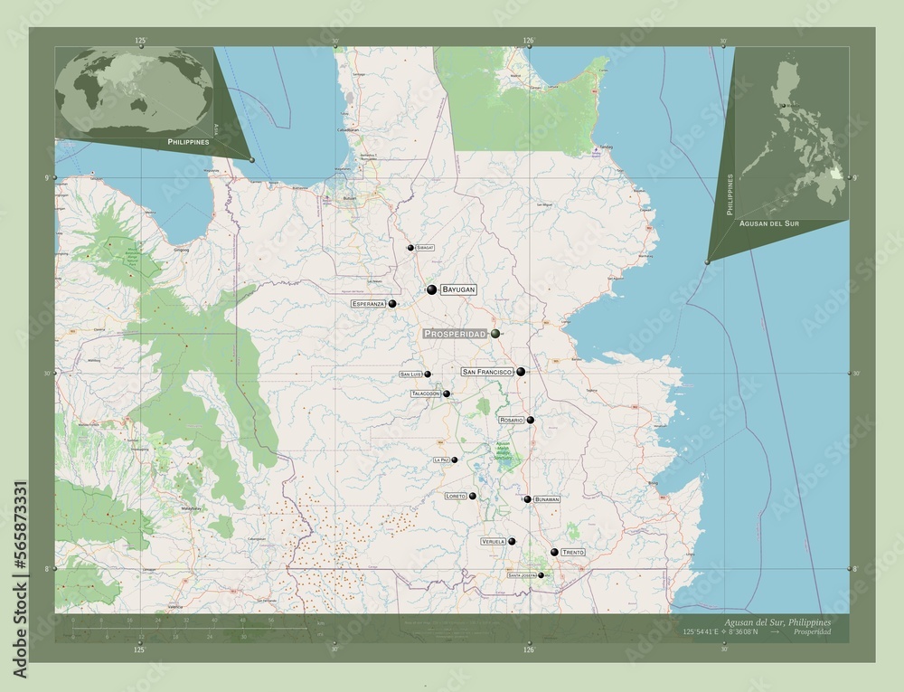 Agusan del Sur, Philippines. OSM. Labelled points of cities Stock ...