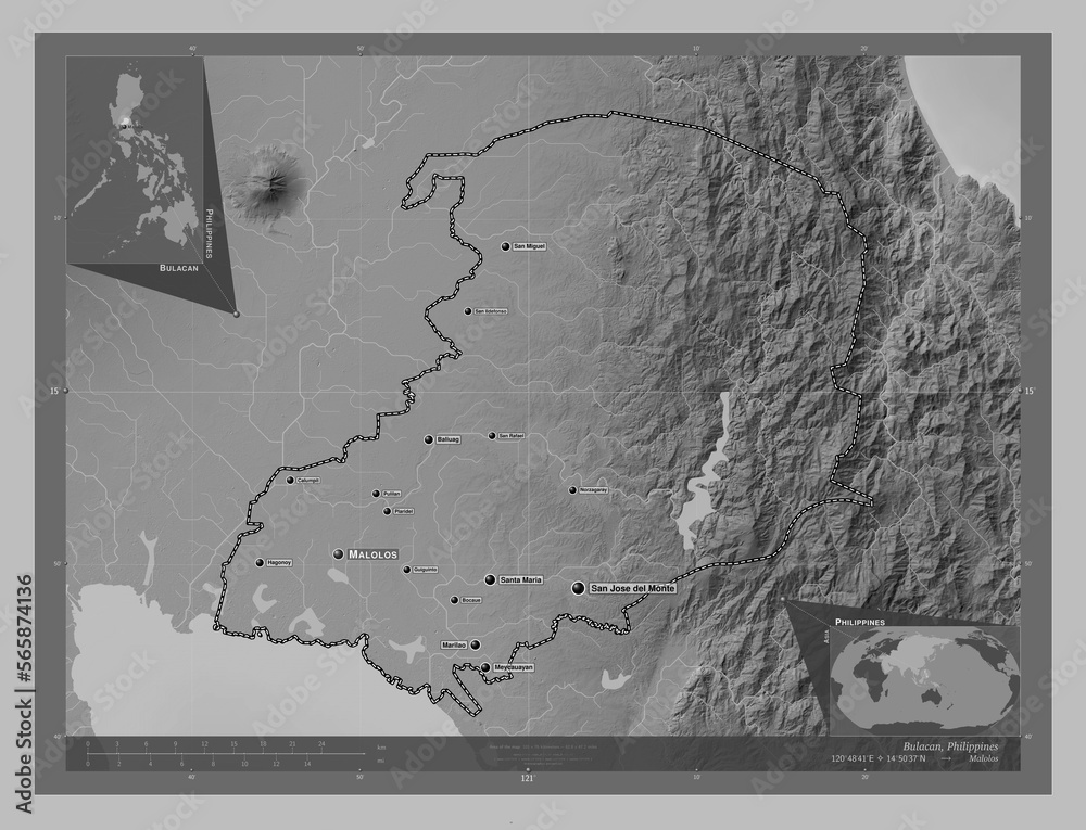 Bulacan, Philippines. Grayscale. Labelled points of cities Stock ...