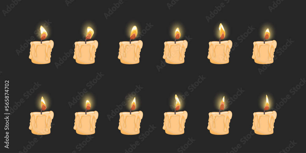 Cartoon Color Different Candle Animation Set ob a Black Flat Design ...