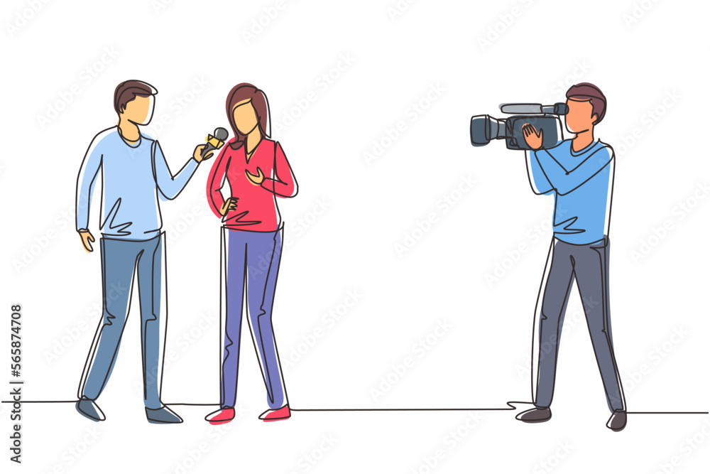 Single continuous line drawing journalist, operator interview ...