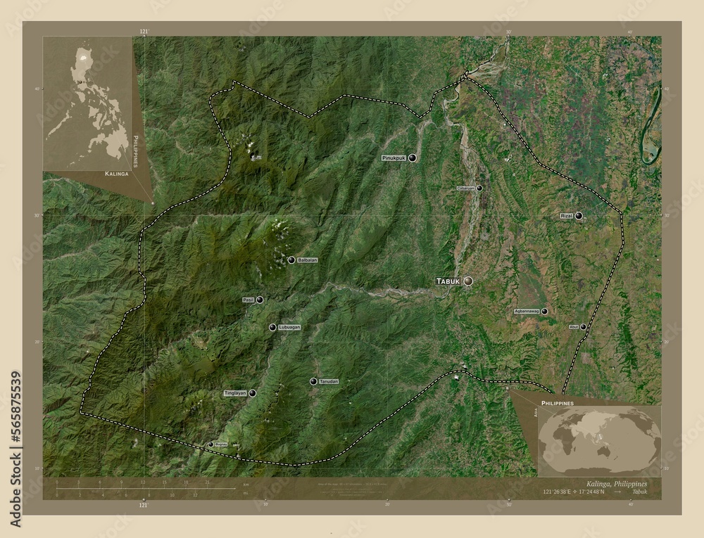 Kalinga, Philippines. High-res satellite. Labelled points of cities ...