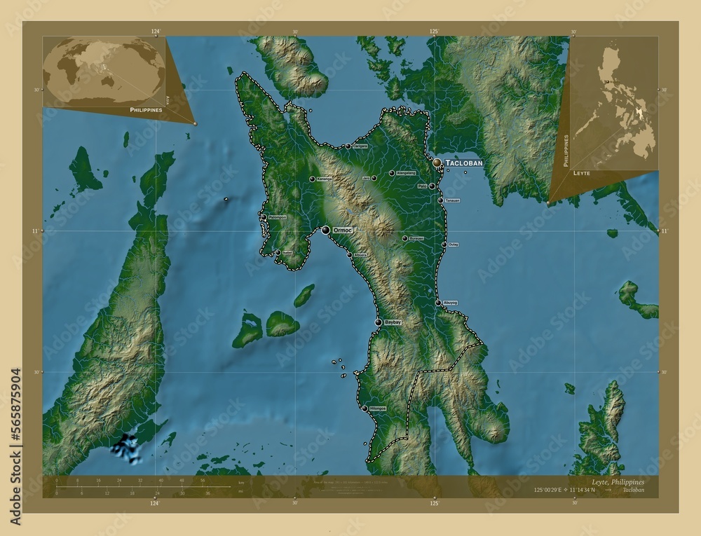 Leyte, Philippines. Physical. Labelled points of cities Stock ... Leyte, Philippines. Physical. Labelled points of cities Stock ...