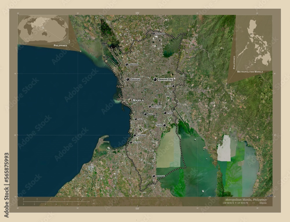 Metropolitan Manila, Philippines. High-res satellite. Labelled points ...