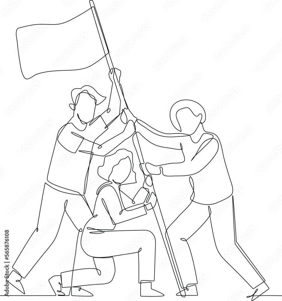 One continuous line drawing of team goals finished the challenge ...