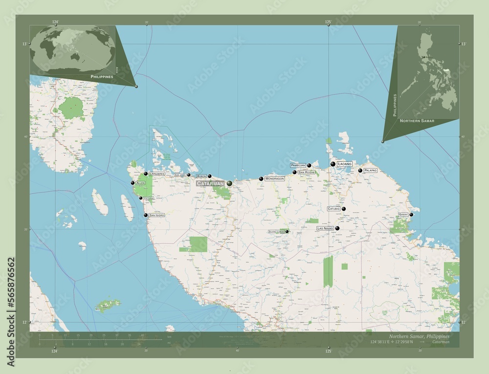 Northern Samar, Philippines. OSM. Labelled points of cities Stock ...