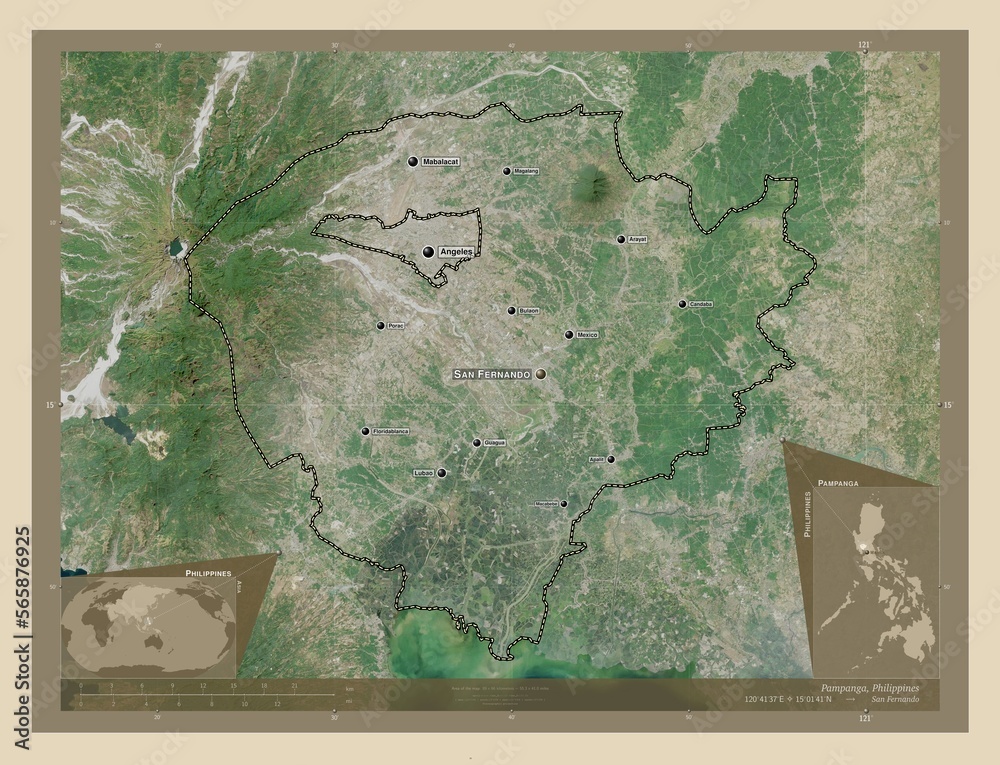 Pampanga, Philippines. High-res satellite. Labelled points of cities ...