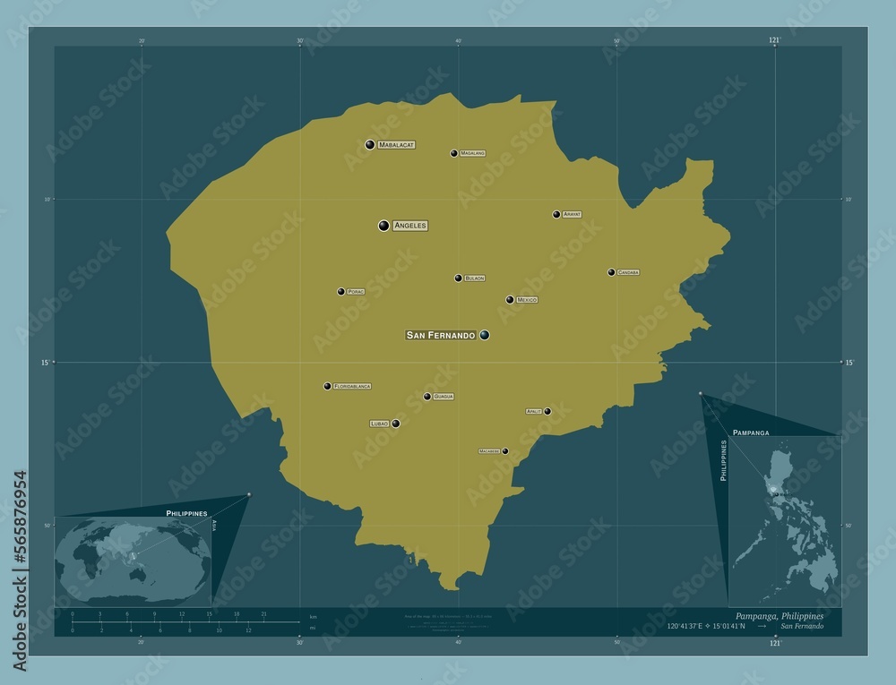 Pampanga, Philippines. Solid. Labelled points of cities Stock ...