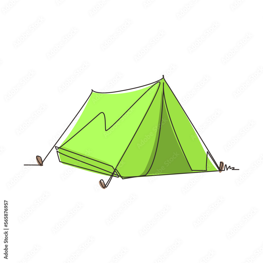 Single continuous line drawing tent camping in outdoor travel. Nature ...