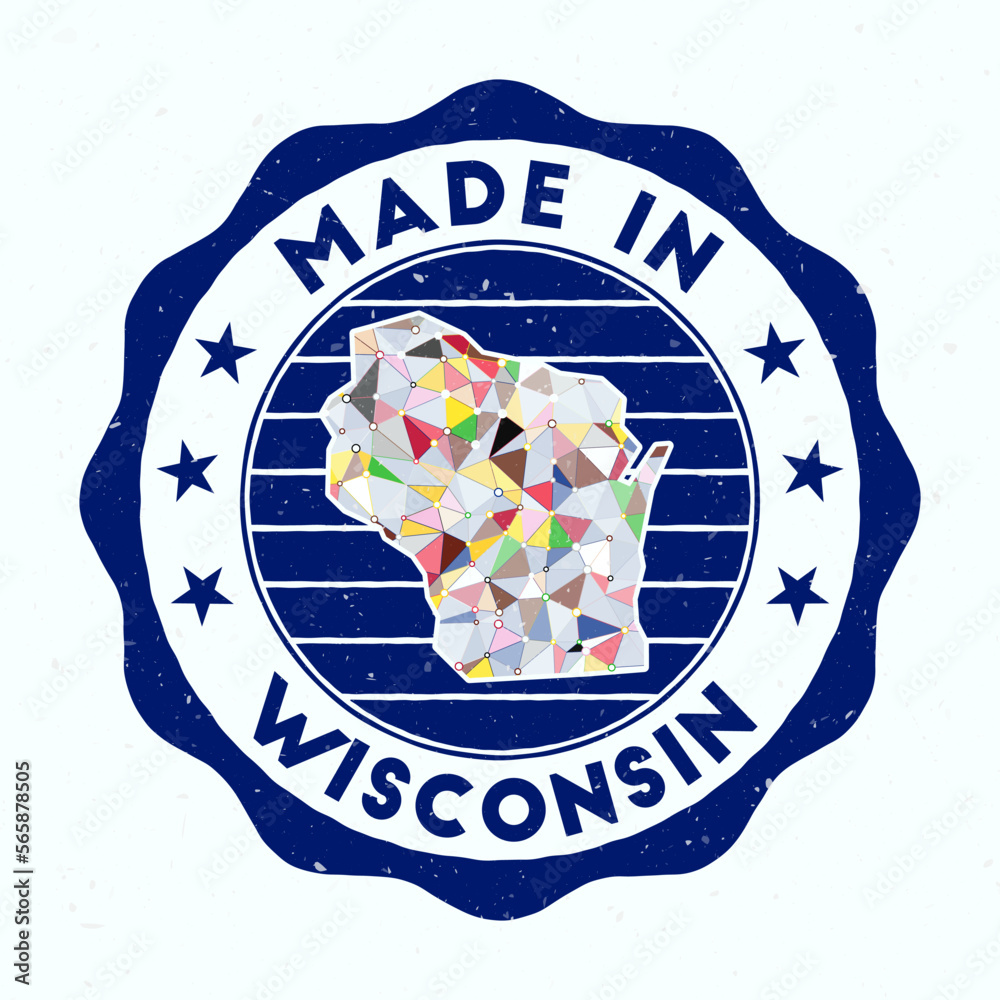 Made In Wisconsin. Us state round stamp. Seal of Wisconsin with border ...
