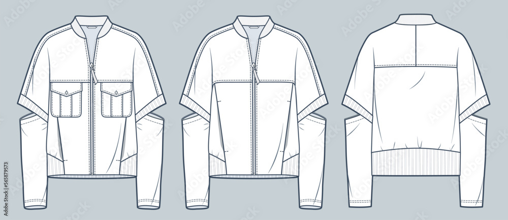 Bomber Jacket technical fashion illustration. Unisex transformer Bomber ...