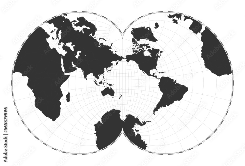 Vector world map. Eisenlohr conformal projection. Plain world ...