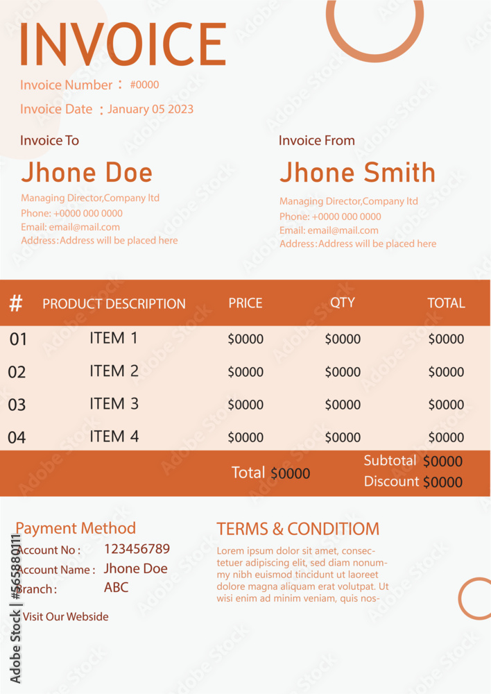 Design of a professional invoice template. Colorful and simplistic ...