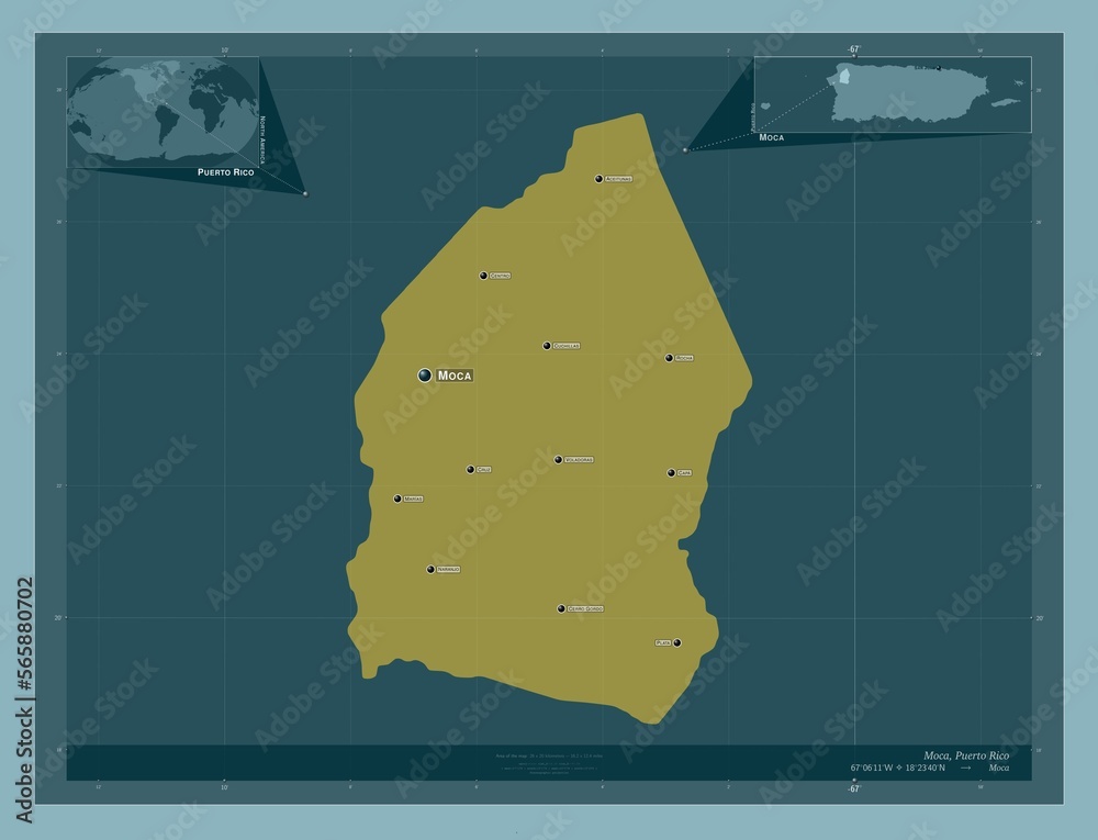 Moca, Puerto Rico. Solid. Labelled points of cities Stock Illustration ...