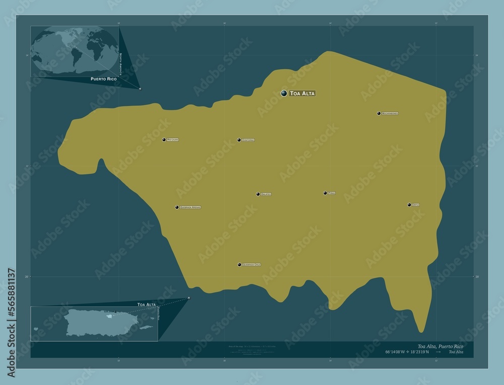 Toa Alta, Puerto Rico. Solid. Labelled points of cities Stock ...