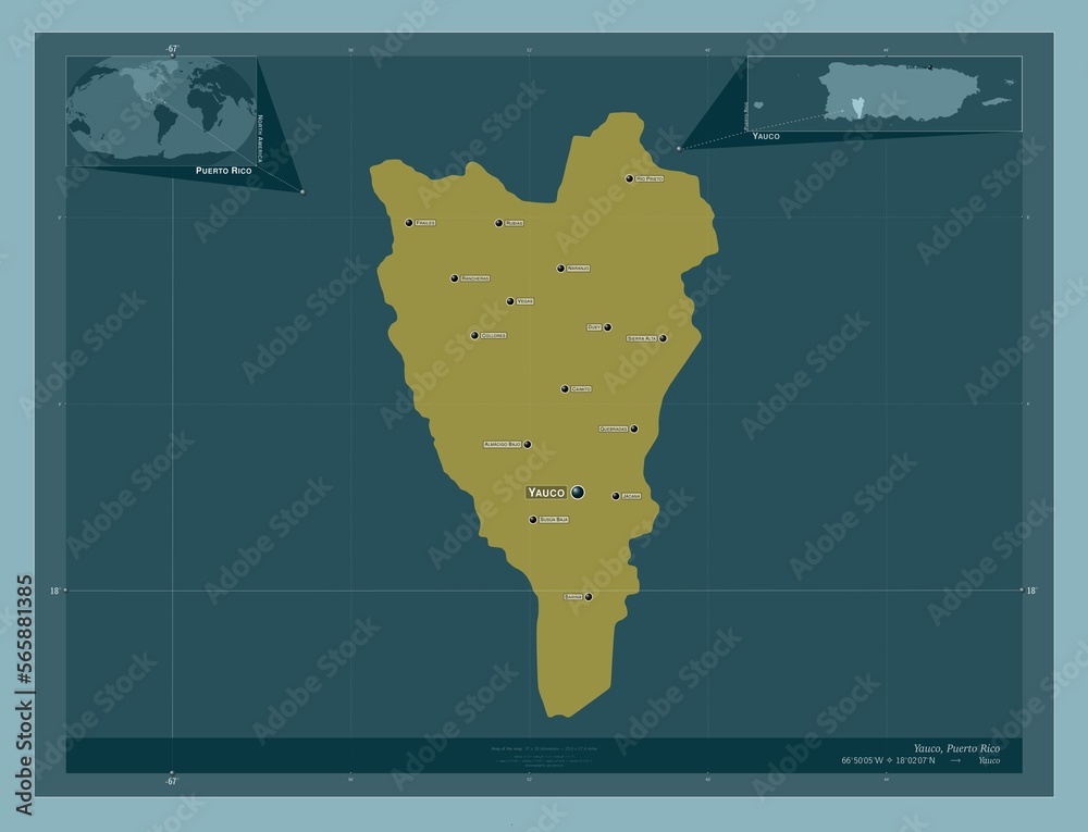Yauco, Puerto Rico. Solid. Labelled points of cities Stock Illustration ...