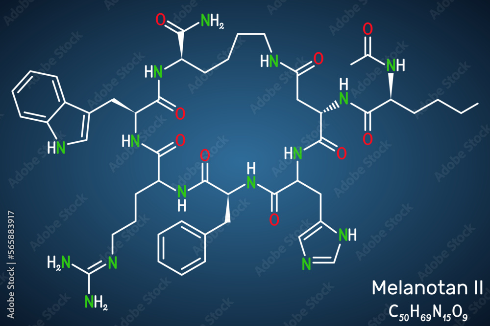 Melanotan II molecule. It is synthetic analogue of the peptide hormone ...